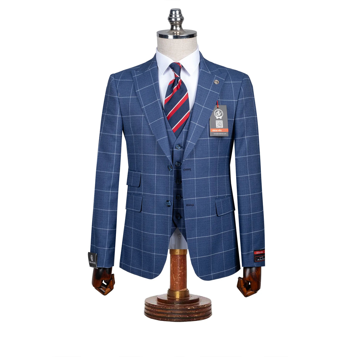 Roland | French Blue Windowpane 3-Piece Tailored-Fit Suit — DOLCE VESTA