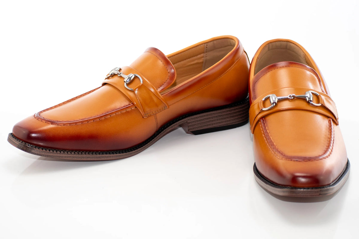 Tan and Burgundy Leather Snaffle-Bit Loafer — DOLCE VESTA