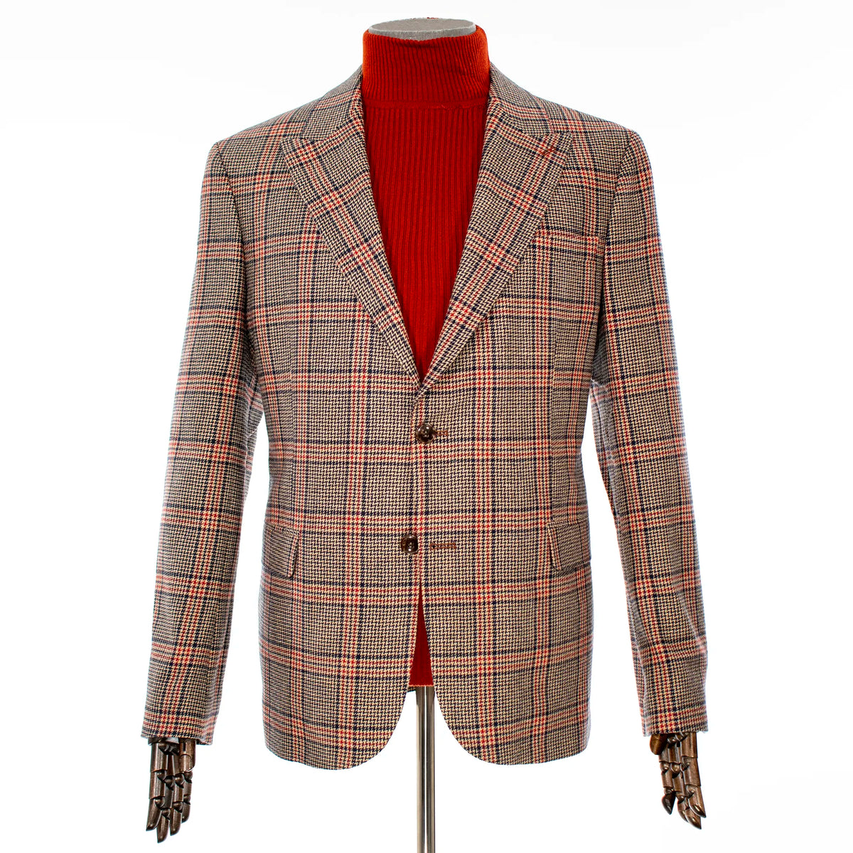 Brown and Red Glen-Check Tailored-Fit Wool Blazer — DOLCE VESTA