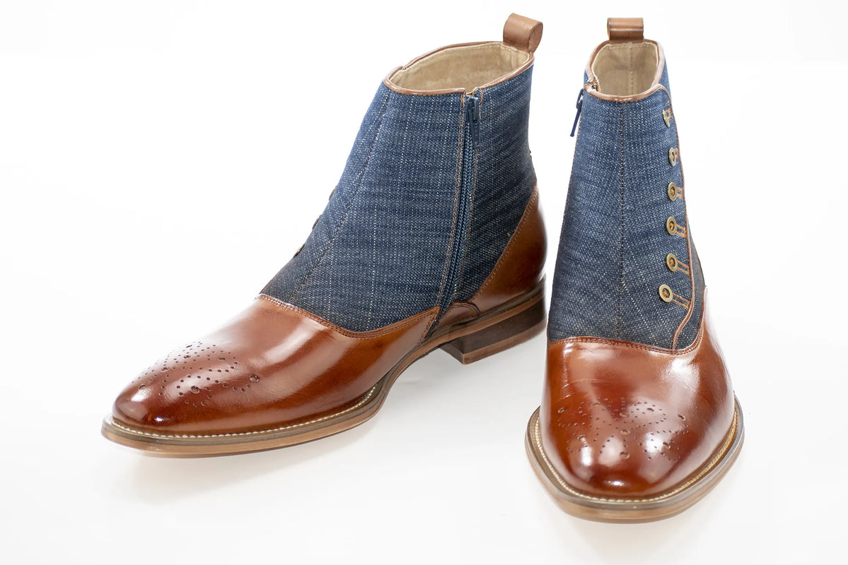 Whiskey Leather and Denim Spat Boot — DOLCE VESTA